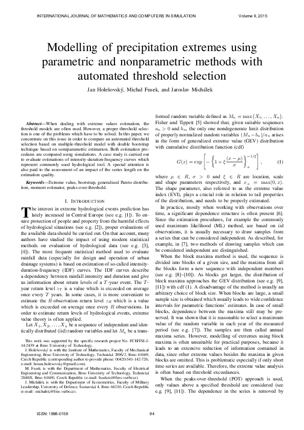 (PDF) Modelling of precipitation extremes using parametric and nonparametric methods with ...