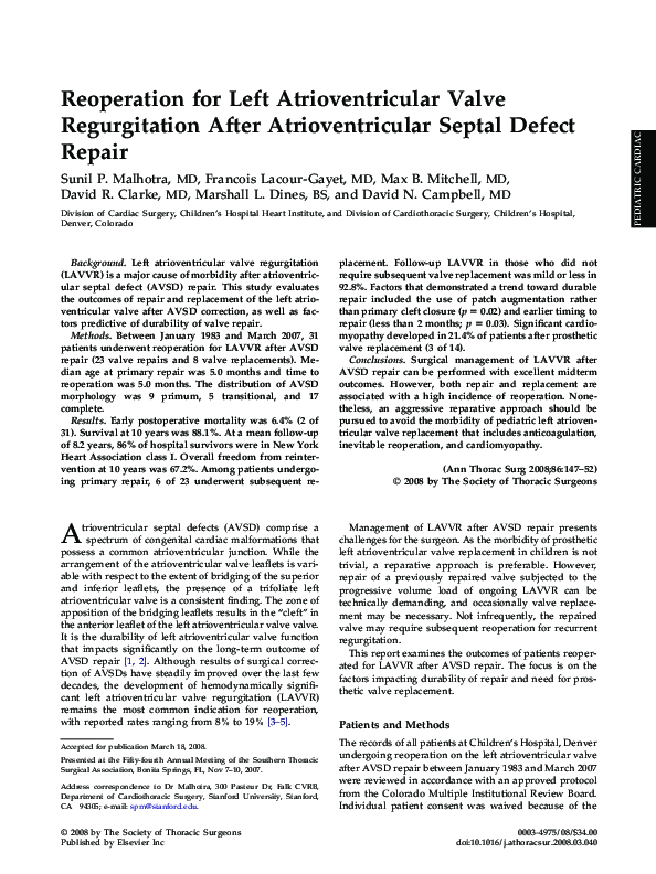 (PDF) Reoperation for Left Atrioventricular Valve Regurgitation After ...