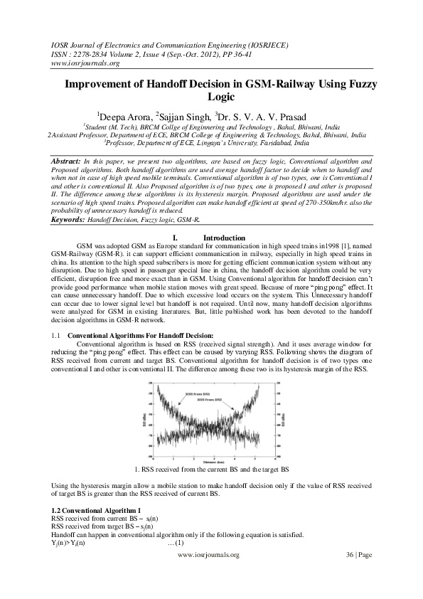 (PDF) Improvement of Handoff Decision in GSM-Railway Using Fuzzy Logic