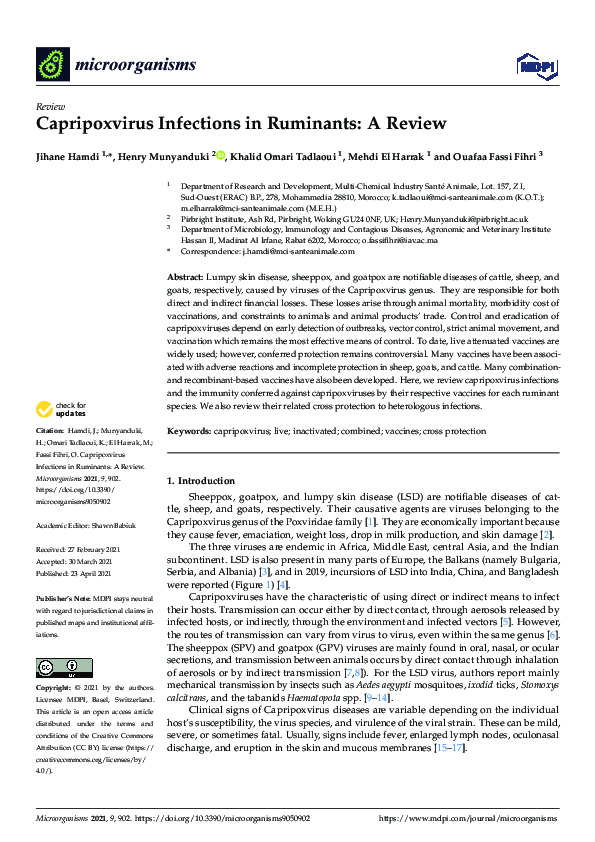 (PDF) Capripoxvirus Infections in Ruminants: A Review