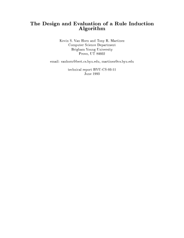 Pdf The Design And Evaluation Of A Rule Induction Algorithm