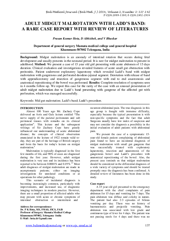 (PDF) Adult Midgut Malrotation with Ladd’s Band: A Rare Case Report ...