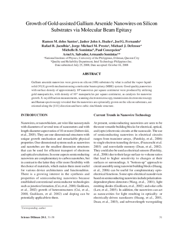 (PDF) Growth of Gold-assisted Gallium Arsenide Nanowires 31 Growth of ...