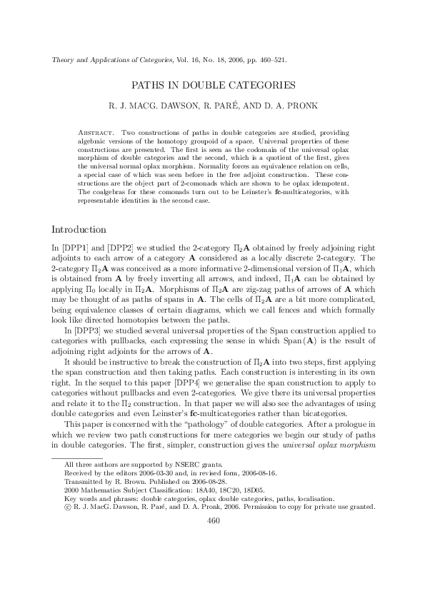 (PDF) Paths in Double Categories