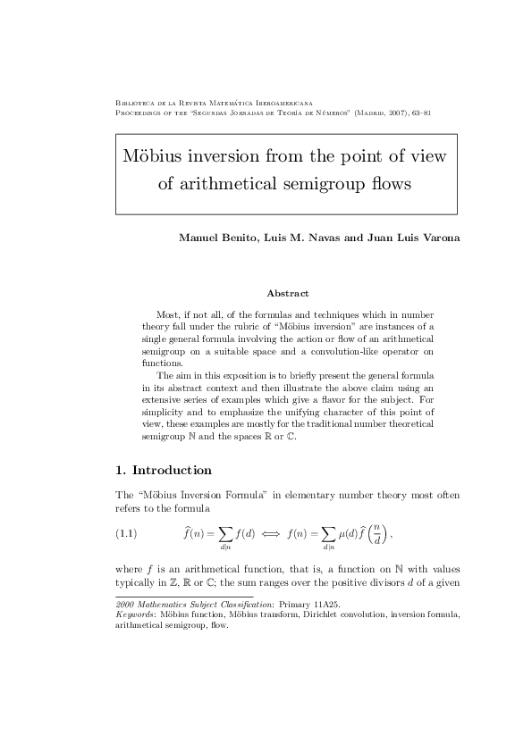 (PDF) Möbius inversion from the point of view of arithmetical semigroup ...