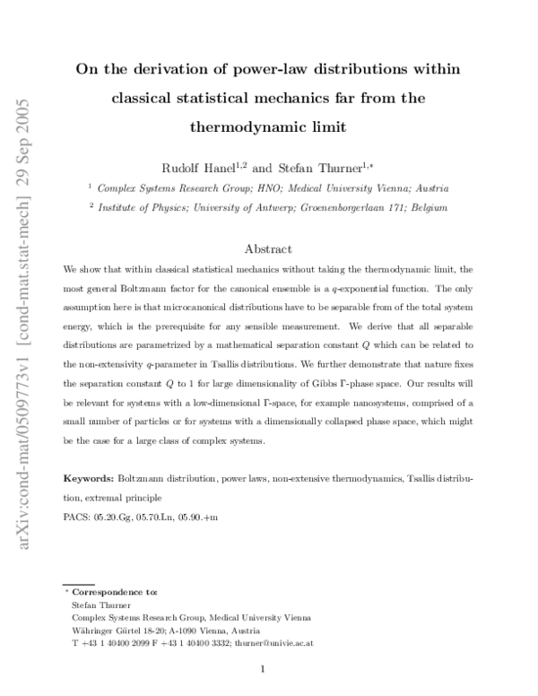 (PDF) On the derivation of power-law distributions within classical ...