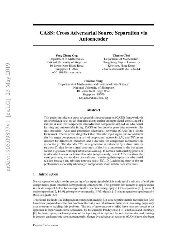 (PDF) CASS: Cross Adversarial Source Separation via Autoencoder