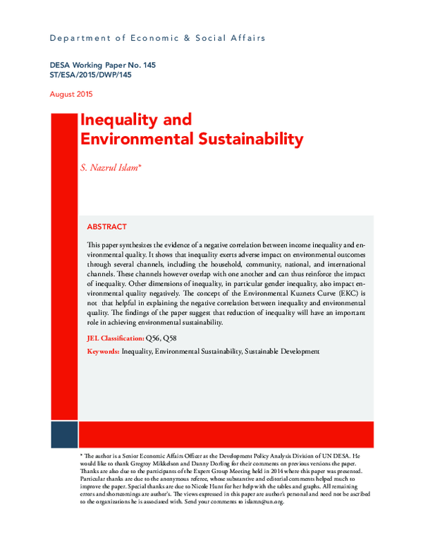 (PDF) Inequality and Environmental Sustainability