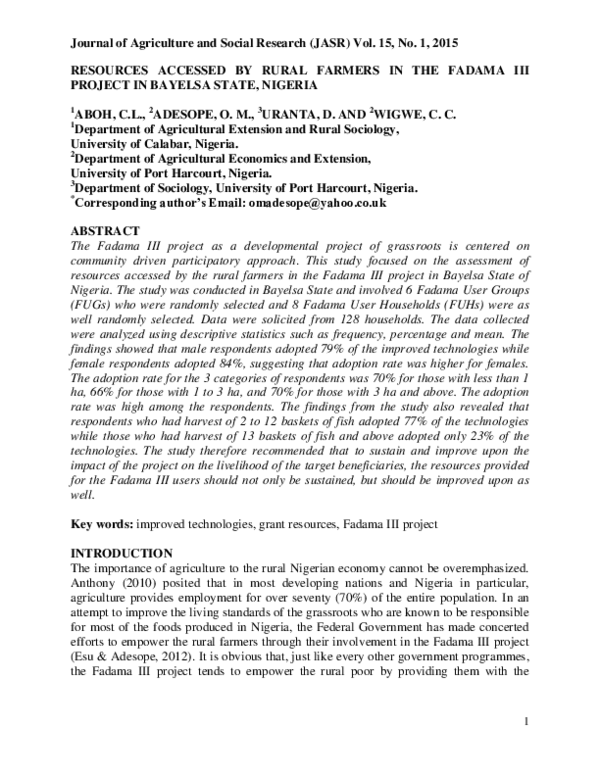 (PDF) Resources accessed by rural farmers in the Fadama III project in ...