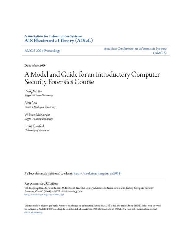 (PDF) A Model and Guide for an Introductory Computer Security Forensics ...