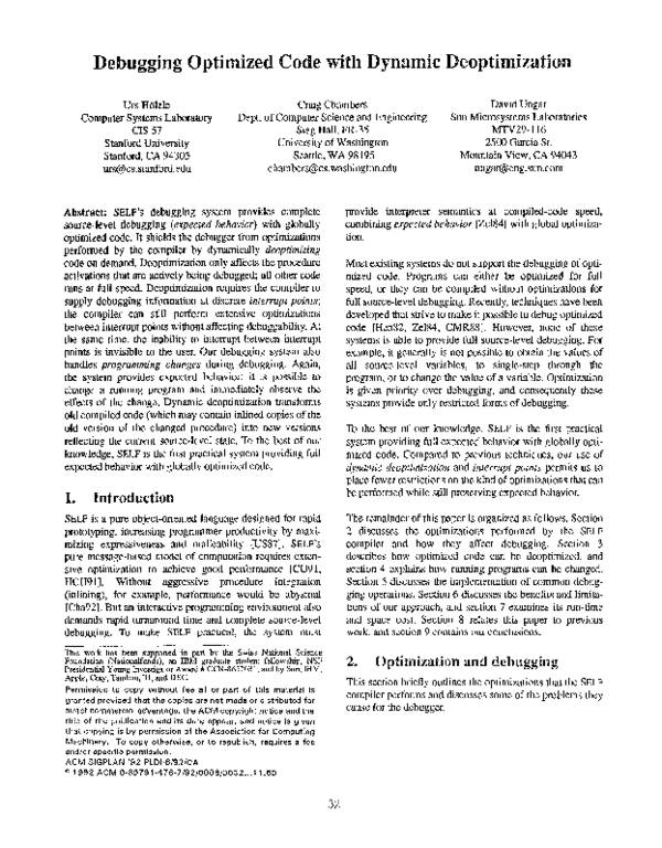 (PDF) Debugging optimized code with dynamic deoptimization