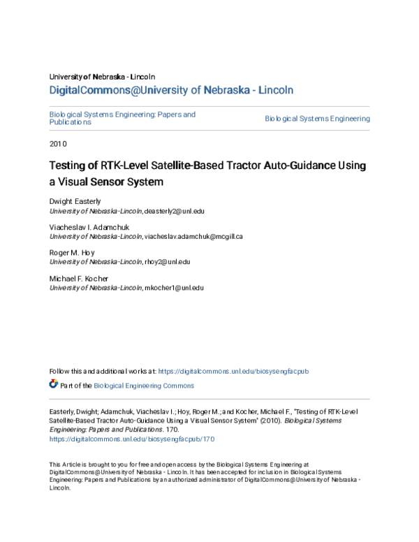 Pdf Testing Of Rtk Level Satellite Based Tractor Auto Guidance Using