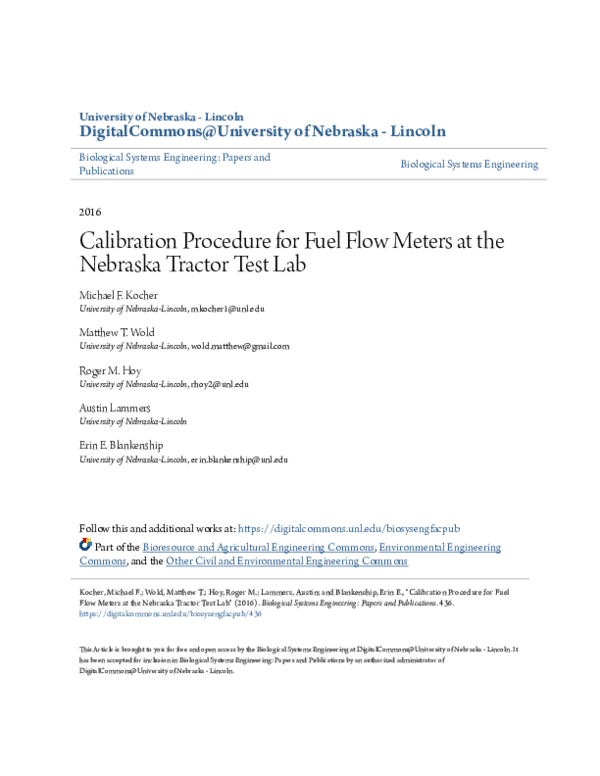 (PDF) Calibration Procedure for Fuel Flow Meters at the Nebraska ...