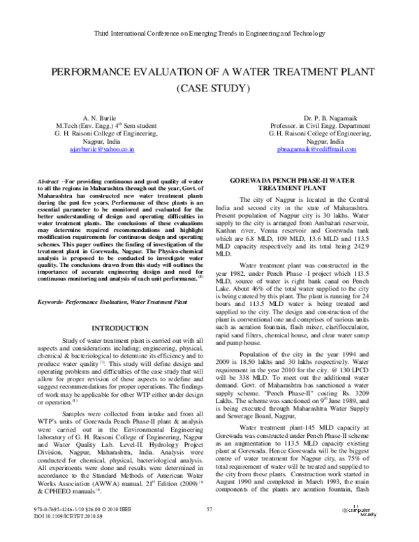 (PDF) Performance Evaluation of a Water Treatment Plant (Case Study)