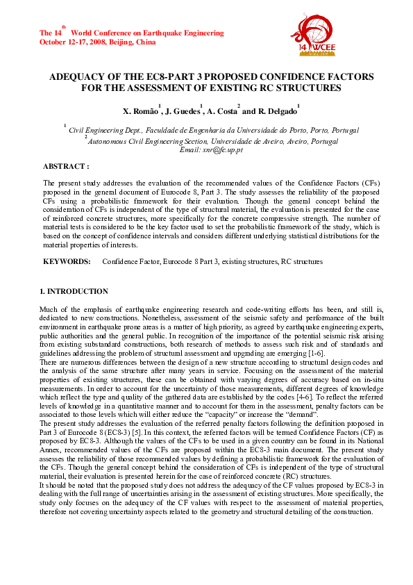 (PDF) Adequacy of the EC8-Part 3 proposed confidence factors for the assessment of existing RC ...