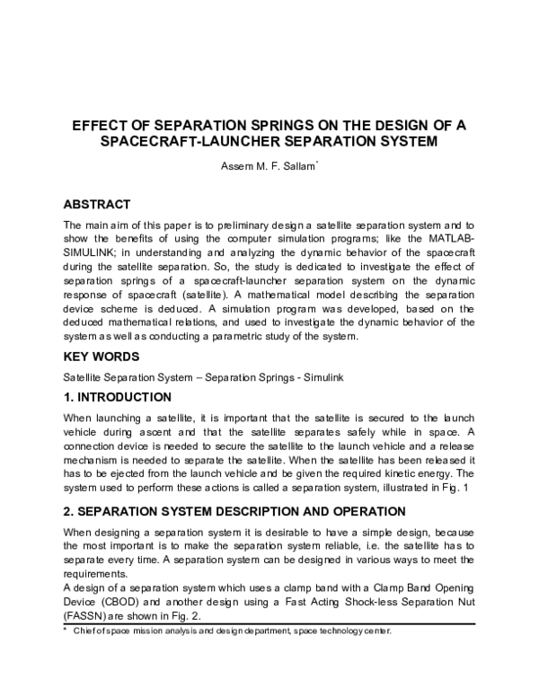 (DOC) EFFECT OF SEPARATION SPRINGS ON THE DESIGN OF A SPACECRAFT ...