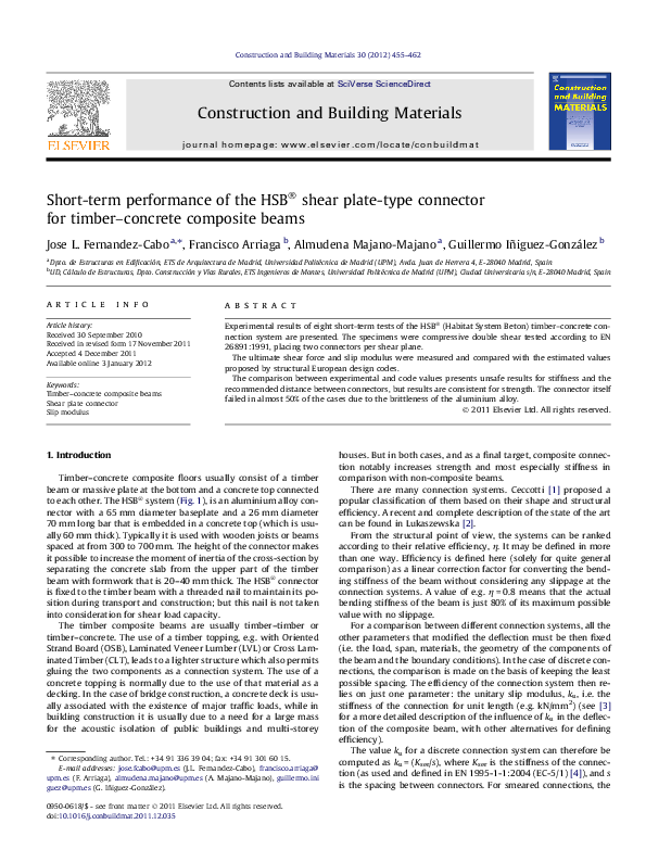 (PDF) Short-term performance of the HSB® shear plate-type connector for ...