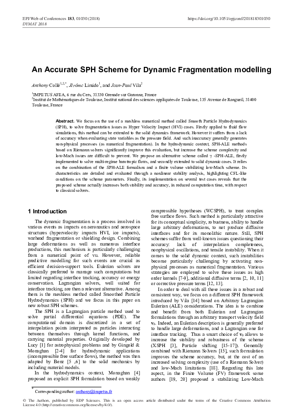 (PDF) An Accurate SPH Scheme for Dynamic Fragmentation modelling