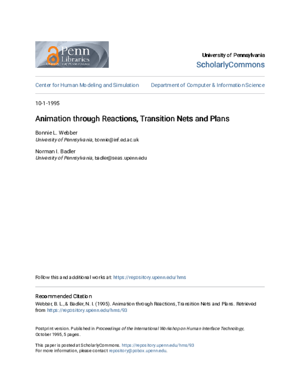 (PDF) Animation through Reactions, Transition Nets and Plans