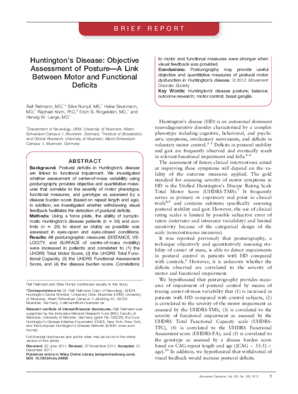 (PDF) Huntington's disease: Objective assessment of posture-A link ...