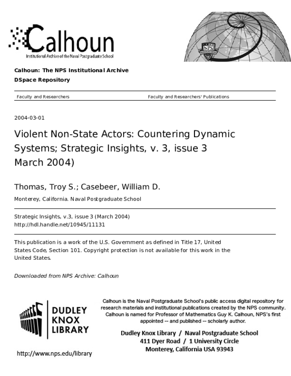 (PDF) Violent Non-State Actors: Countering Dynamic Systems