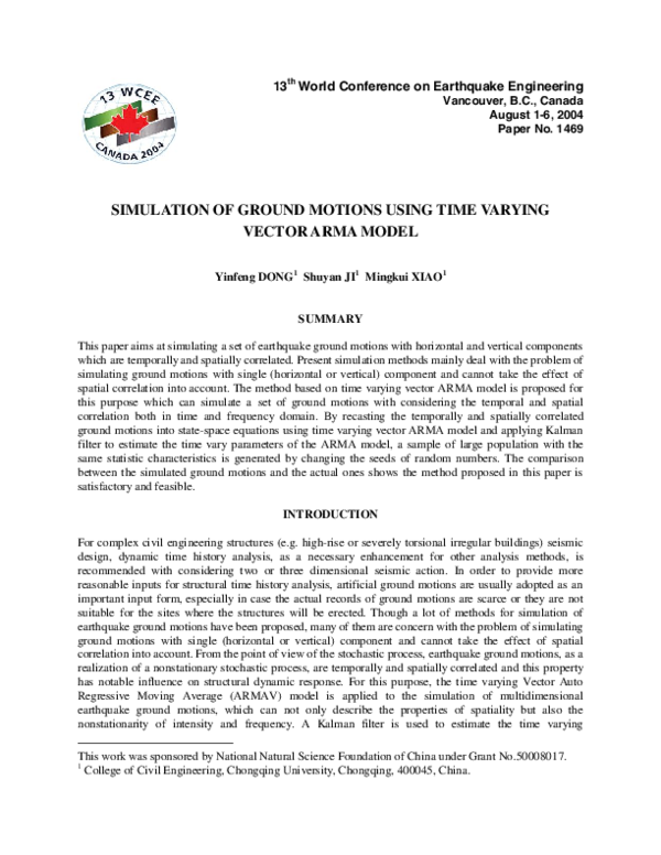 (PDF) Simulation of Ground Motions Using Time Varying Vector Arma Model
