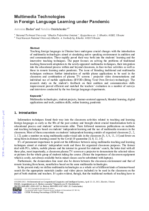 (PDF) Multimedia Technologies in Foreign Language Learning under Pandemic