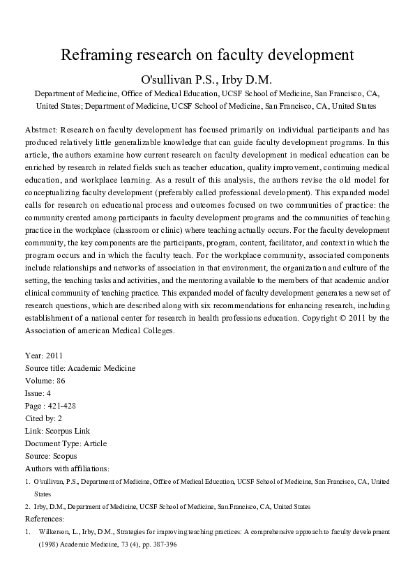 (PDF) Reframing Research on Faculty Development