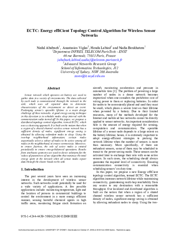 Pdf Ectc Energy Efficient Topology Control Algorithm For Wireless Sensor Networks 
