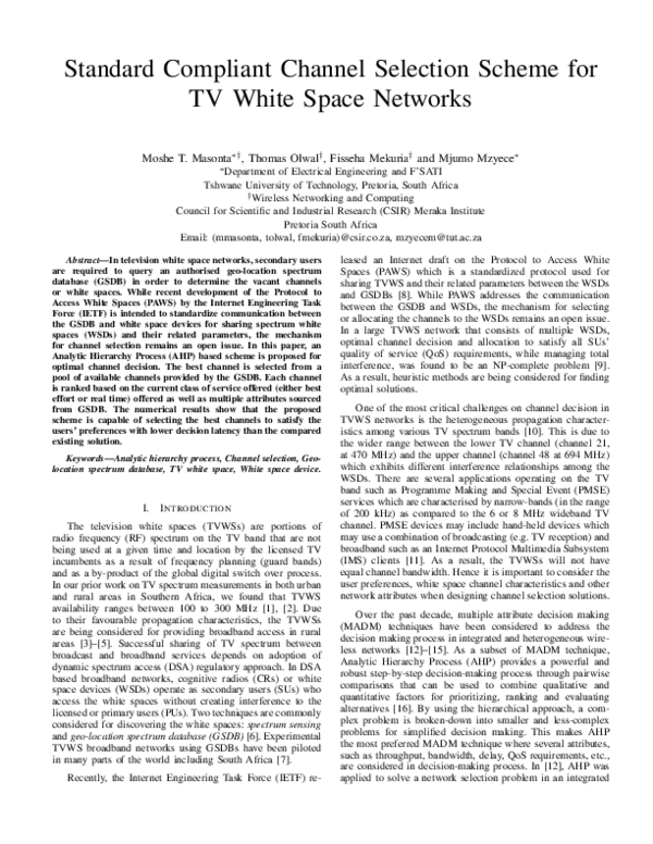 (PDF) Standard compliant channel selection scheme for TV white space ...