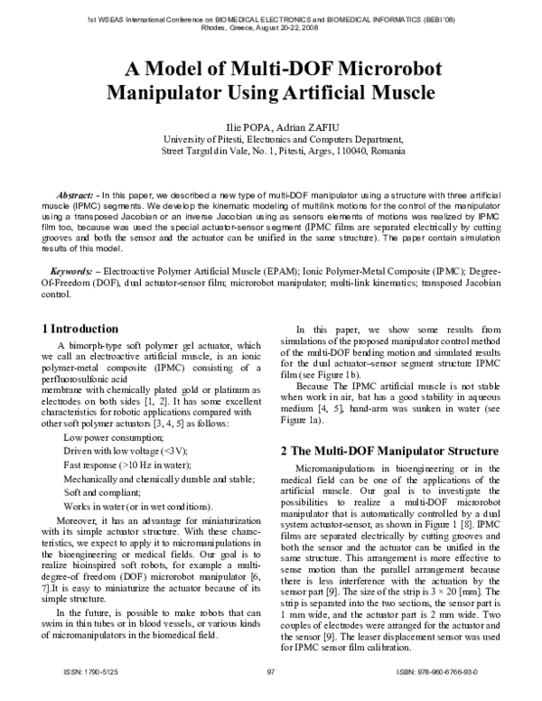 (PDF) A model of multi-DOF microrobot manipulator using artificial muscle