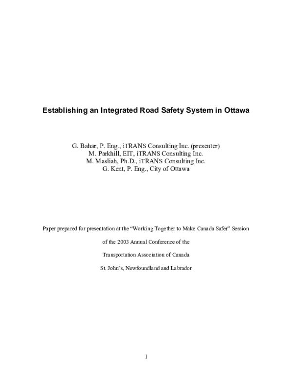 (PDF) Establishing an Integrated Road Safety System in Ottawa