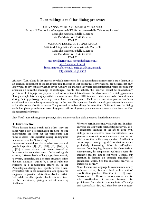 (PDF) Turn taking : a tool for dialog processes
