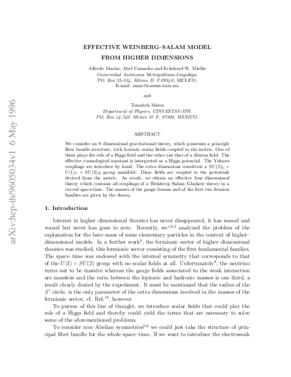 (PDF) Effective Weinberg-Salam Model from Higher Dimensions