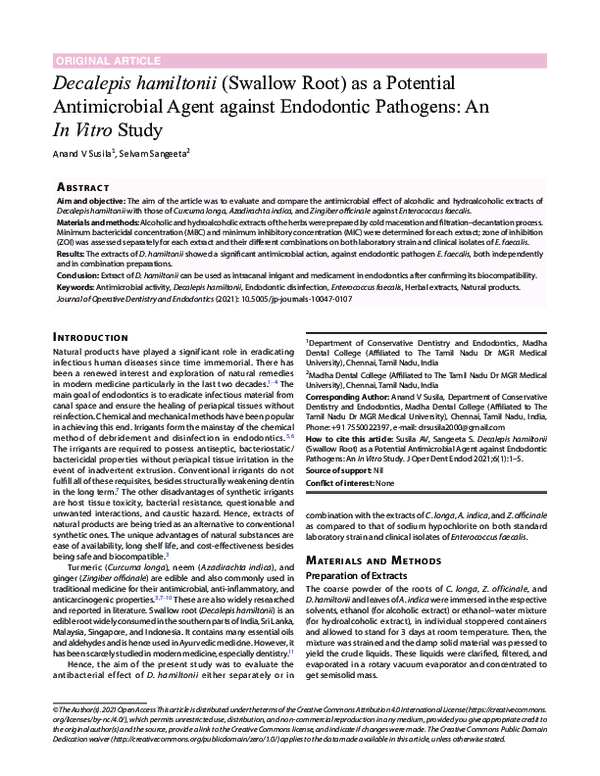 (PDF) Decalepis hamiltonii (Swallow Root) as a Potential Antimicrobial ...
