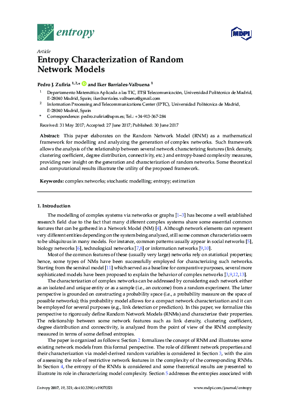 (PDF) Entropy Characterization of Random Network Models