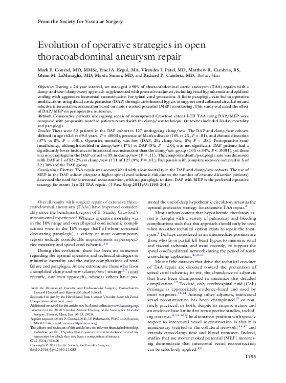 (PDF) Evolution of operative strategies in open thoracoabdominal ...