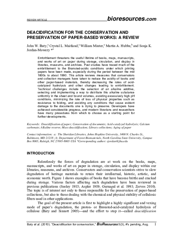 (PDF) Deacidification for the conservation and preservation of paper ...