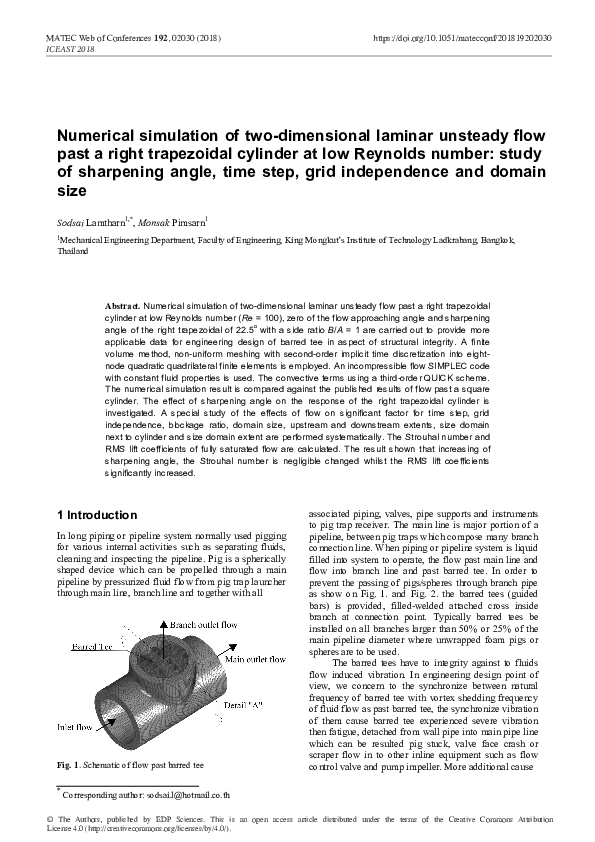 Pdf Numerical Simulation Of Two Dimensional Laminar Unsteady Flow