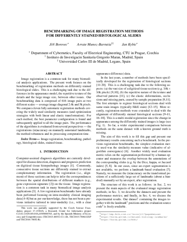 (PDF) Benchmarking of Image Registration Methods for Differently Stained Histological Slides