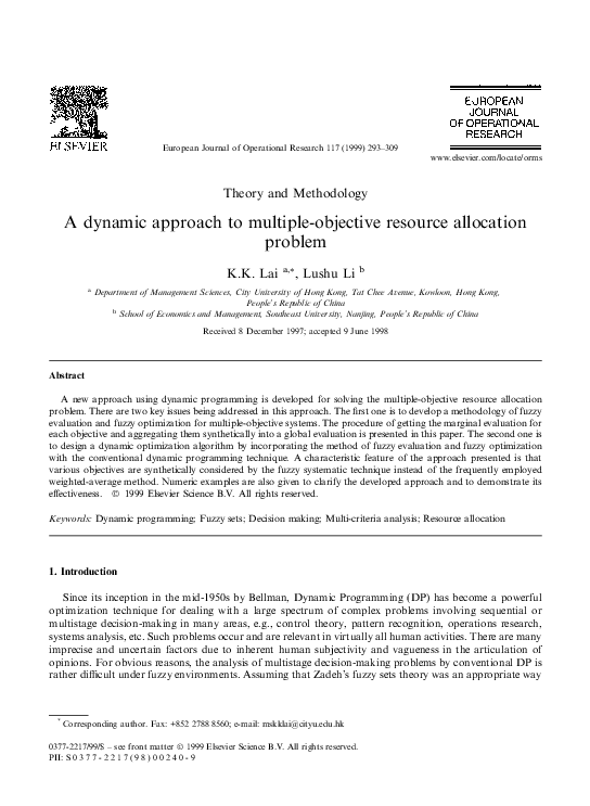 (PDF) Dynamic Fuzzy Approach to Resource Allocation