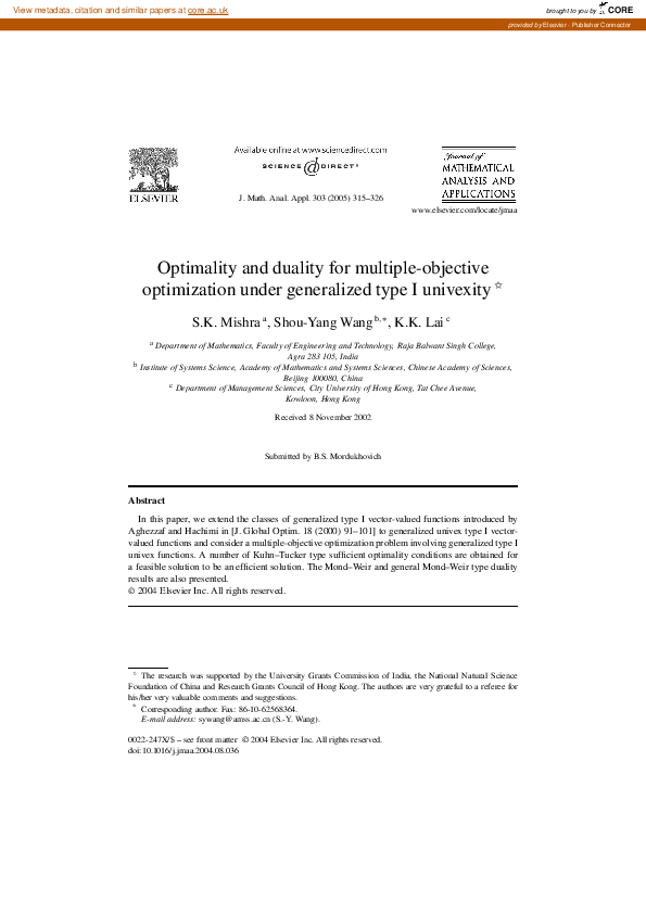 (PDF) Duality in Multiple-Objective Univex Optimization