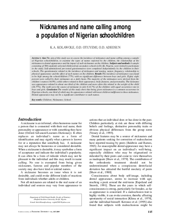 (PDF) Nicknames and name calling among a population of Nigerian ...