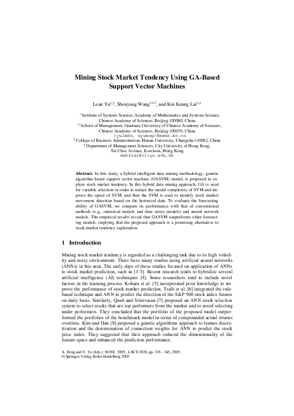 (PDF) Mining stock market tendency using GA-based support vector machines