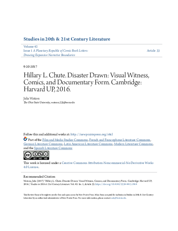 (PDF) Hillary L. Chute. Disaster Drawn: Visual Witness, Comics, and ...