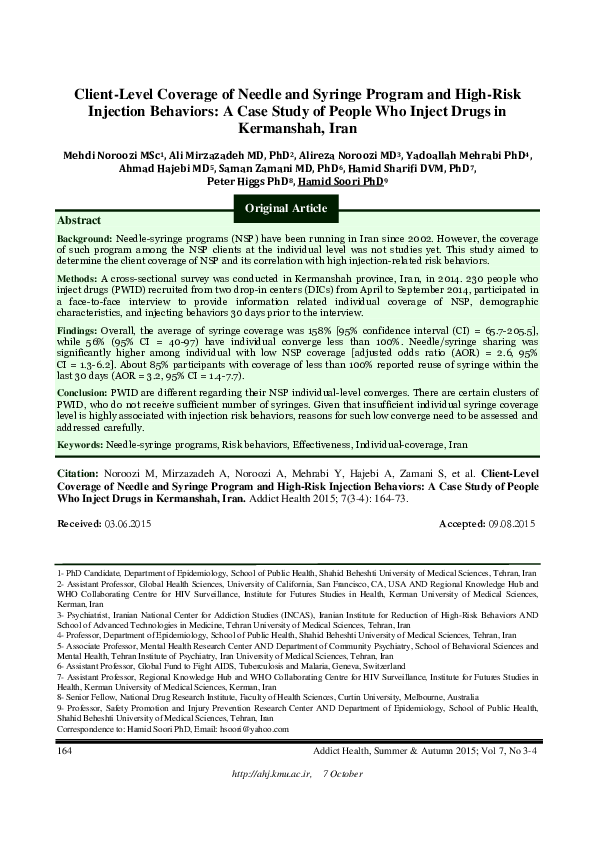 (PDF) Client-Level Coverage of Needle and Syringe Program and High-Risk ...