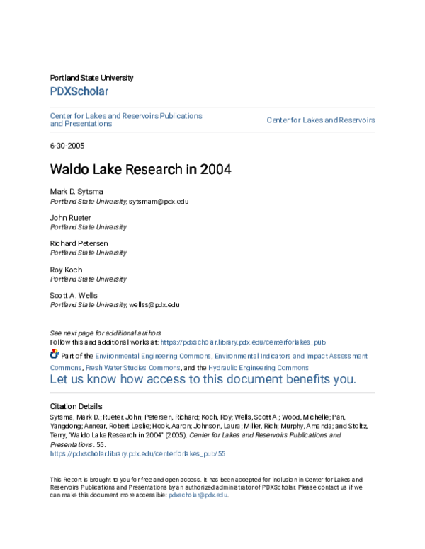 (PDF) Waldo Lake Research in 2003