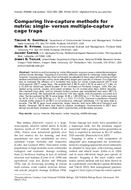 (PDF) Comparing Live-Capture Methods for Nutria: Single- Versus ...