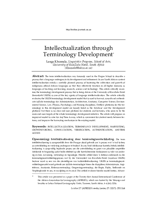 (PDF) Intellectualization through Terminology Development