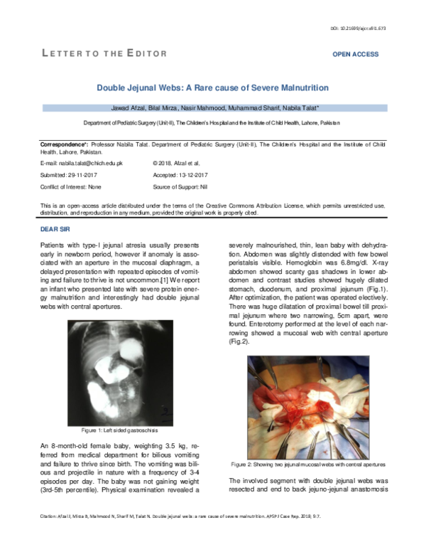 (PDF) Double Jejunal Webs: A Rare cause of Severe Malnutrition